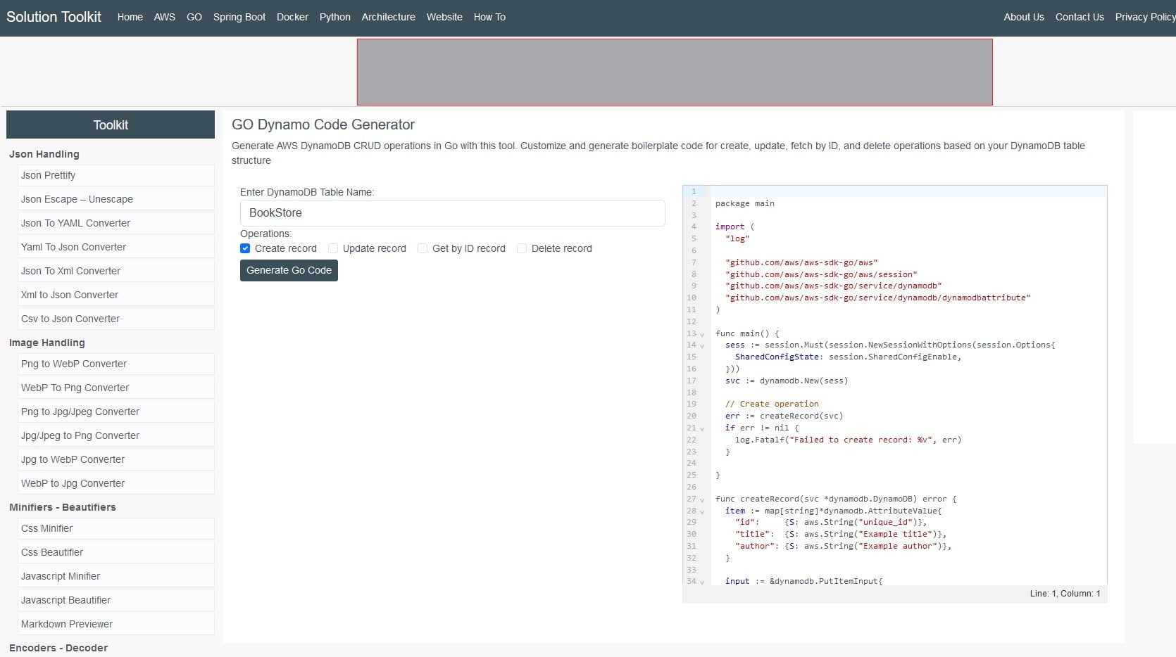 Go Dynamo Code Generator Solution Toolkit 